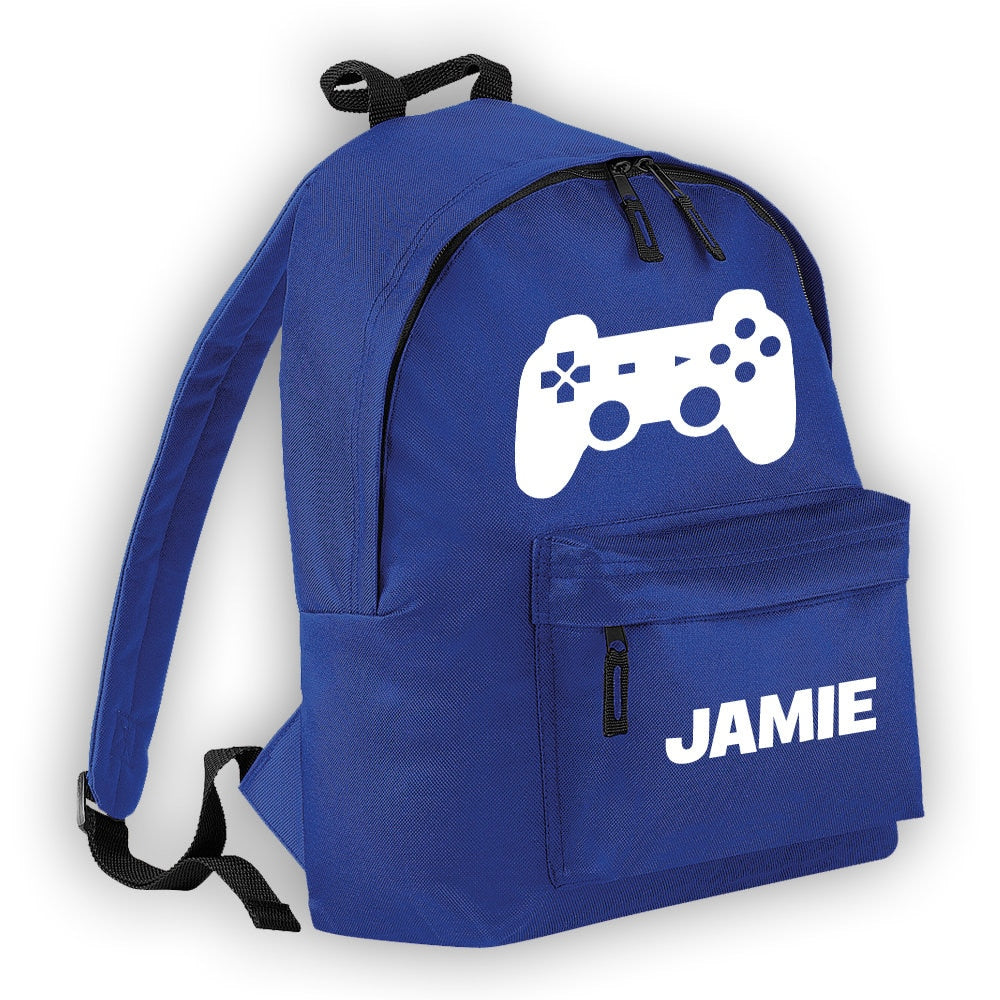 Personalised Gamer Controller Backpack Bag Rucksake Boys Royal Blue AD ...